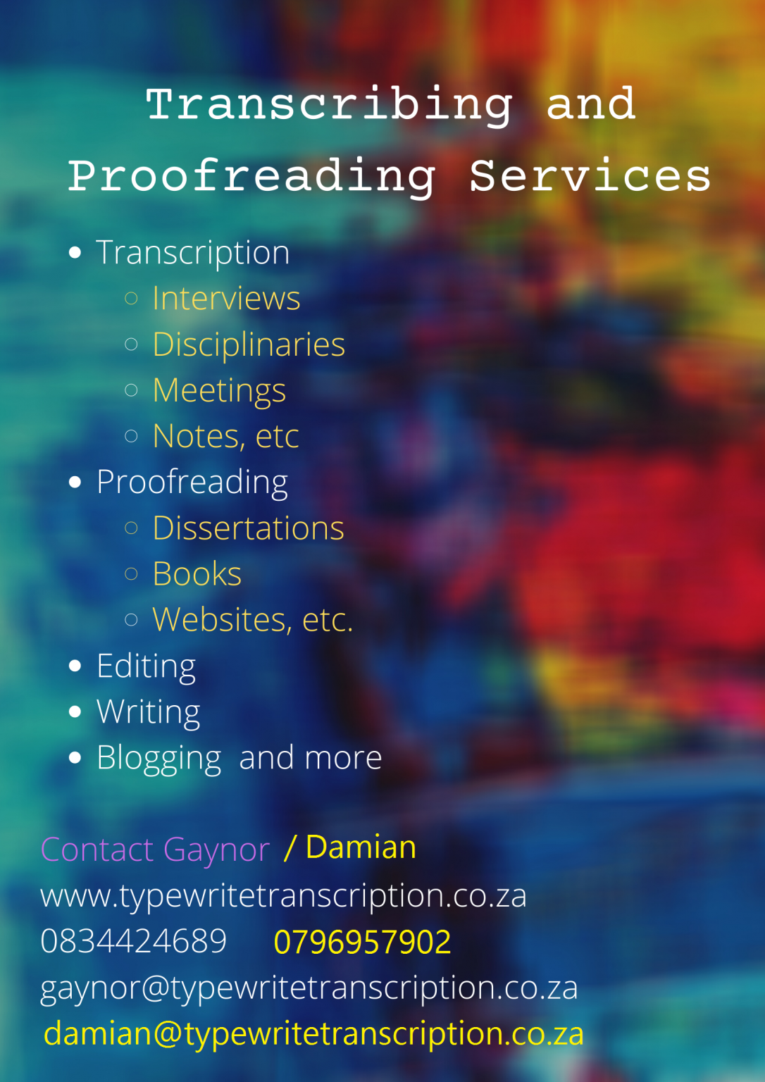 Typewrite Transcription, Editing and Typing Services CC